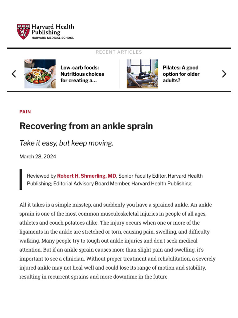 Recovering From An Ankle Sprain - Harvard Health | PDF | Surgical ...