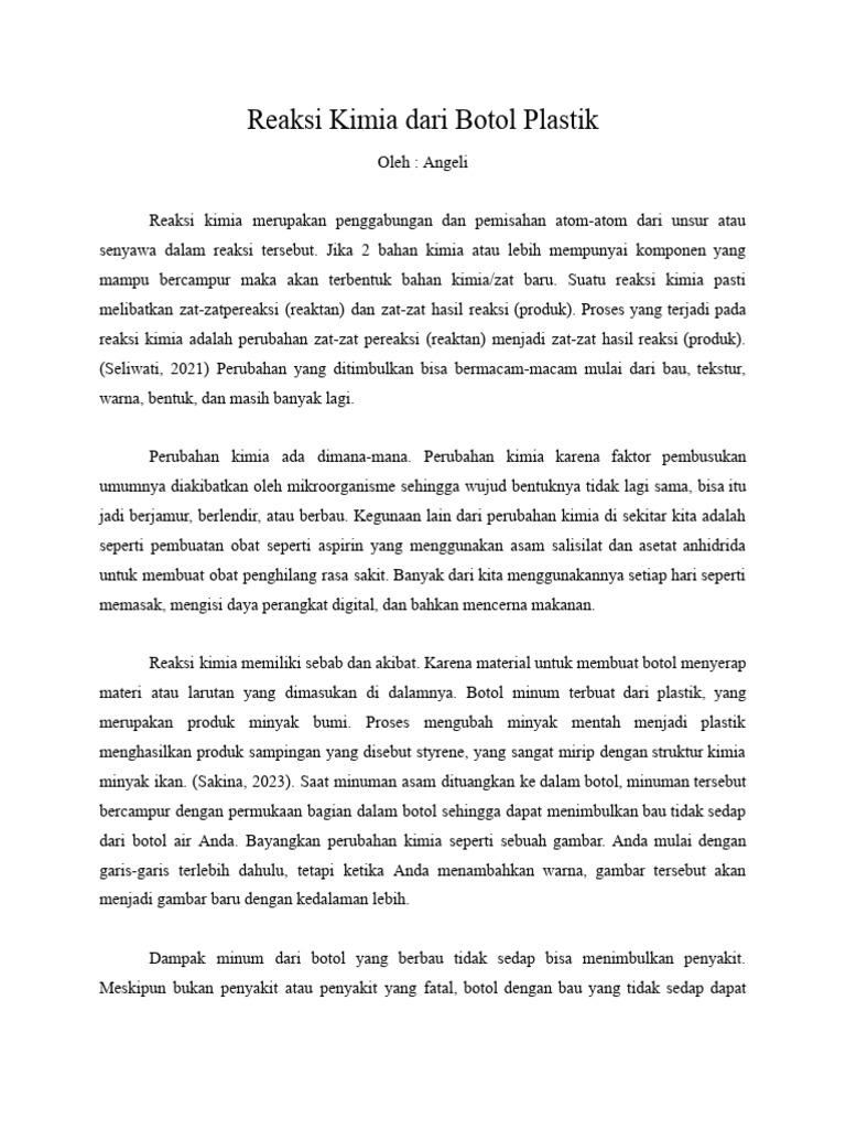Reaksi Kimia Dari Botol Plastik | PDF