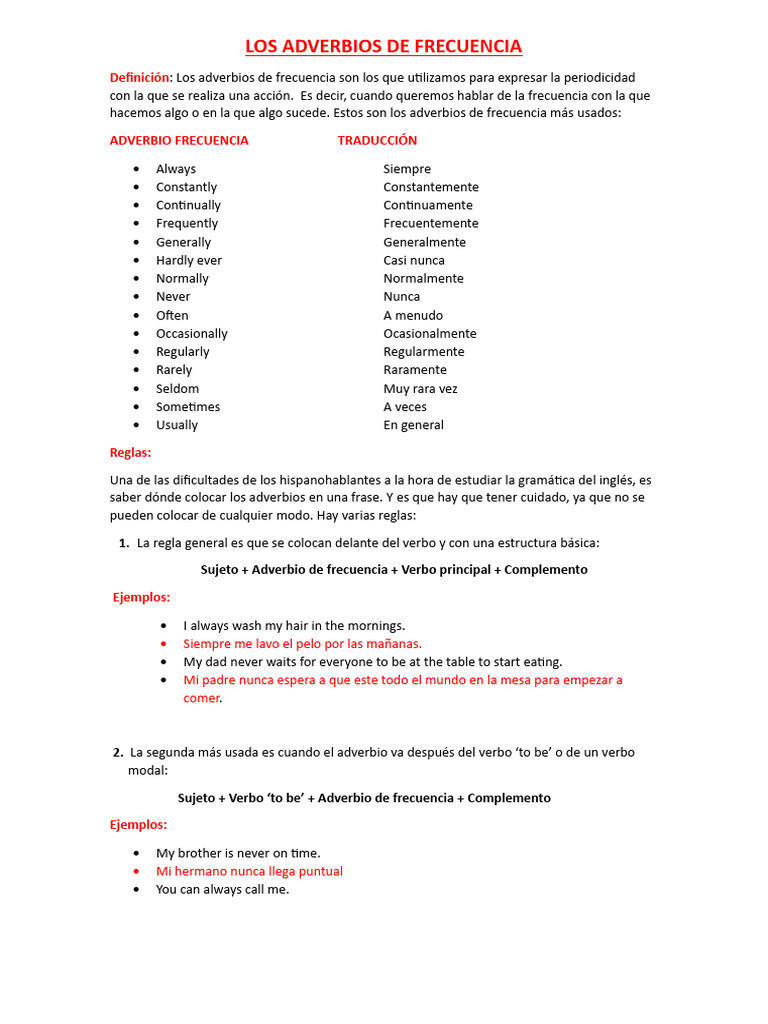 Los Adverbios de Frecuencia | PDF | Adverbio | Gramática inglesa