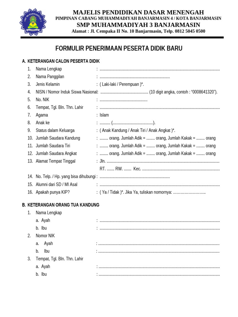 Formulir PSB 2024-2025 | PDF