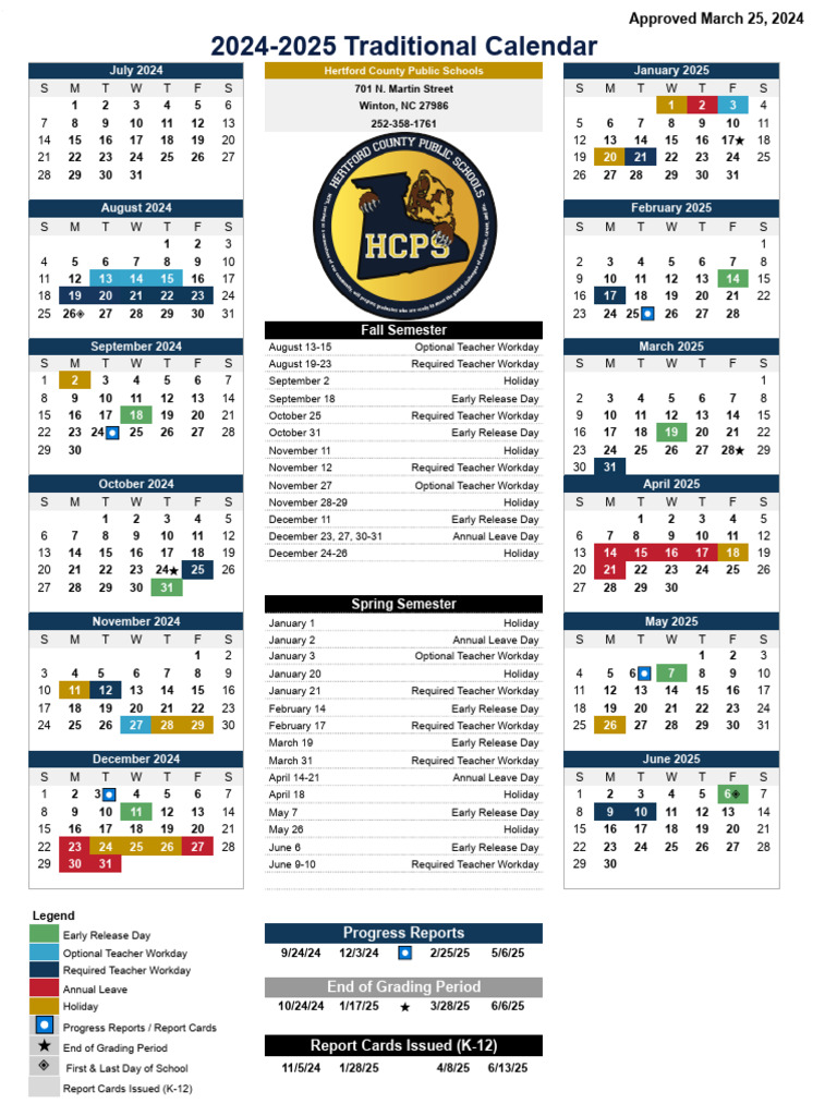 HCPS 24 25 Traditional Calendar | PDF | Educational Assessment And ...