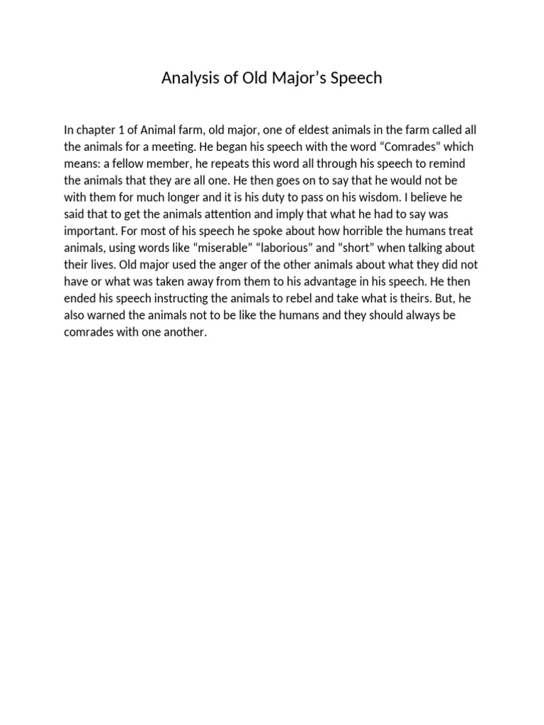Analysis of Old Major's Speech | PDF