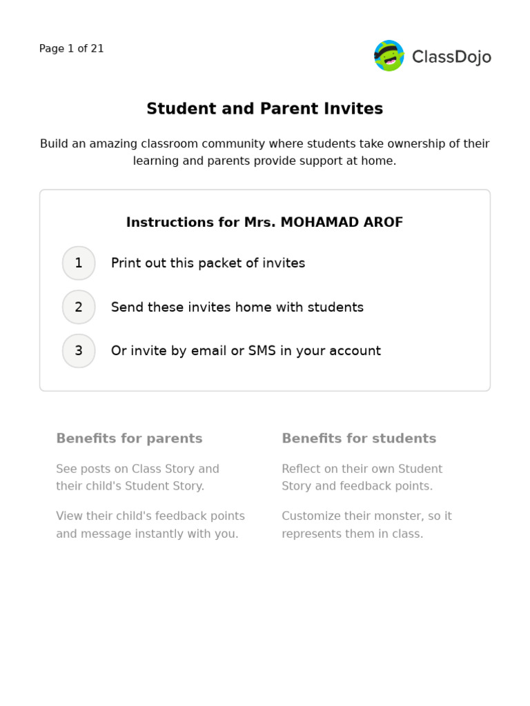 ClassDojo Parent and Student Invites | PDF | New Media | Digital Technology