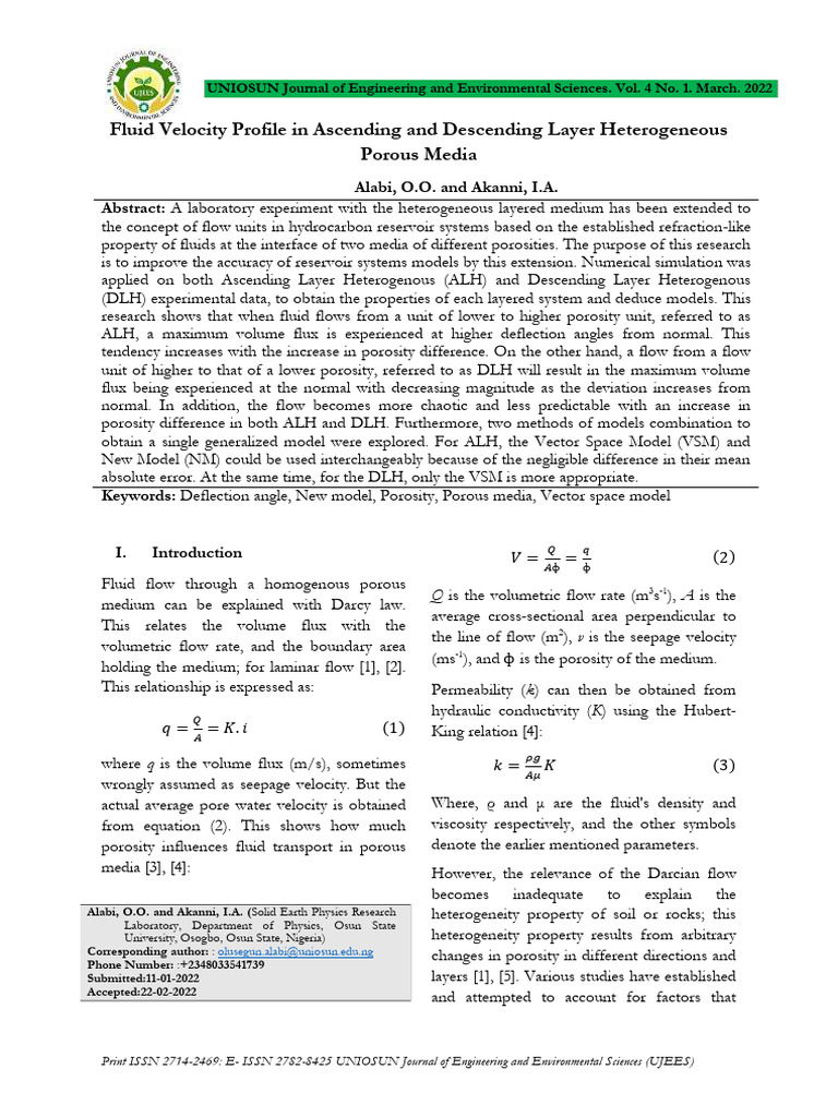 Fluid Velocity Profile in Ascending and Descending Layer Heterogeneous ...