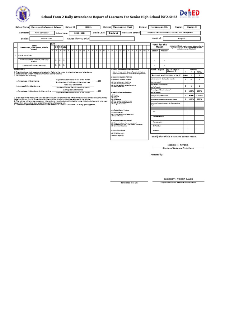 School Form 2 SF 2 GR11 SY2023 2024 1st ABM | PDF | Human Life Stages ...