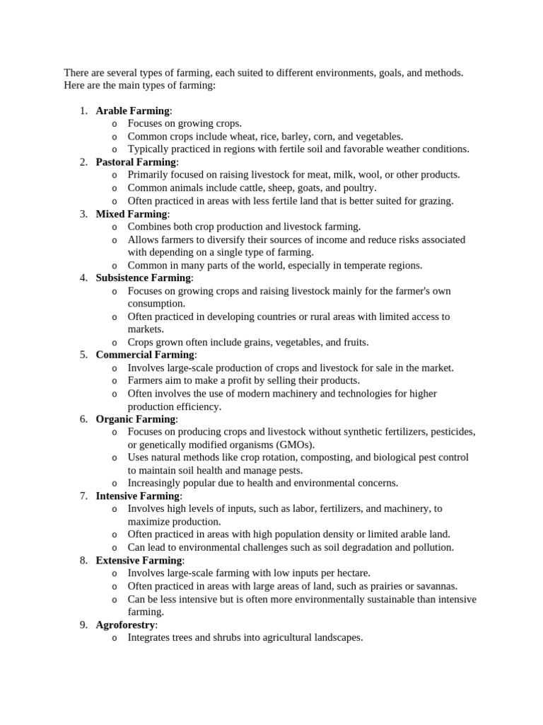 Types of Farming Explained | PDF | Agriculture | Intensive Farming