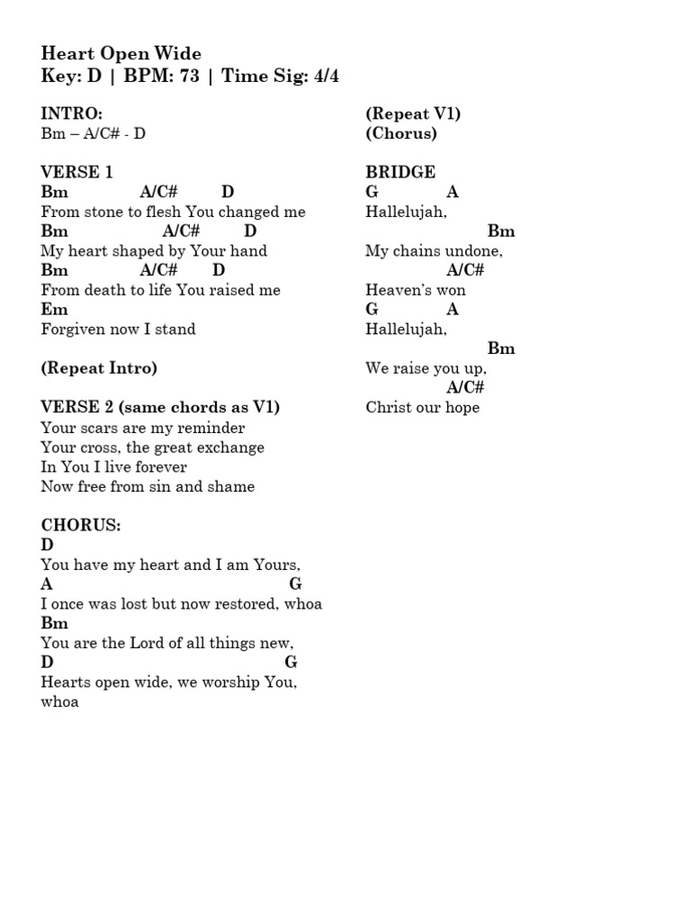 Heart Open Wide Chords and Lyrics | PDF