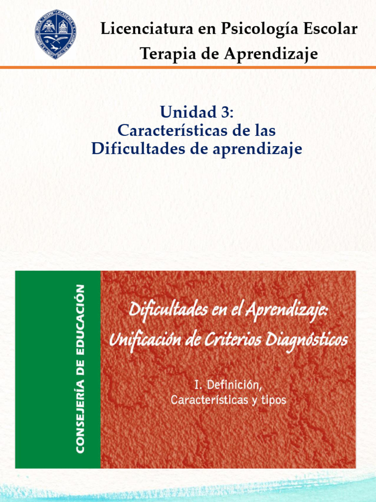 Unidad 3 - Terapia Del Aprendizaje Dificultades de Aprendizaje - Tipos | PDF | Aprendizaje ...