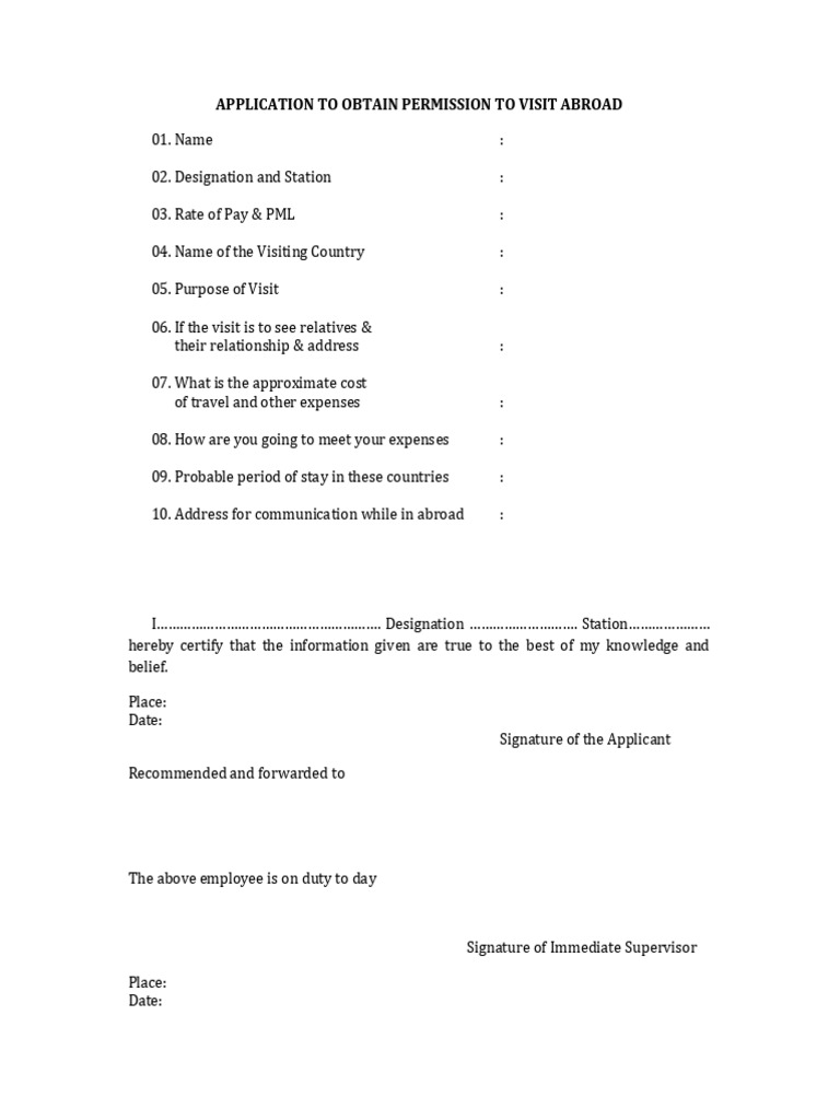 Application for Permission to Travel Abroad | PDF | Public Law | Justice