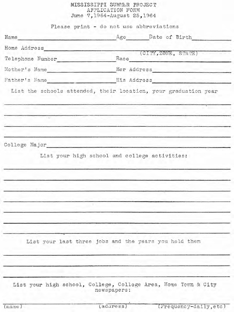 Freedom Summer Application | PDF