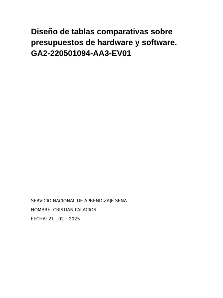 Diseño de Tablas Comparativas Sobre Presupuestos de Hardware y Software | PDF | Software ...