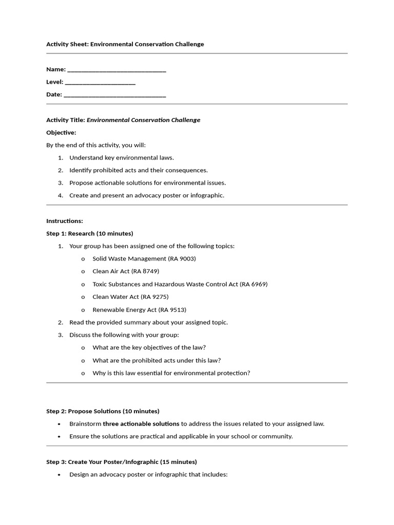 Activity Sheet Envi Scie Protection | PDF | Infographics