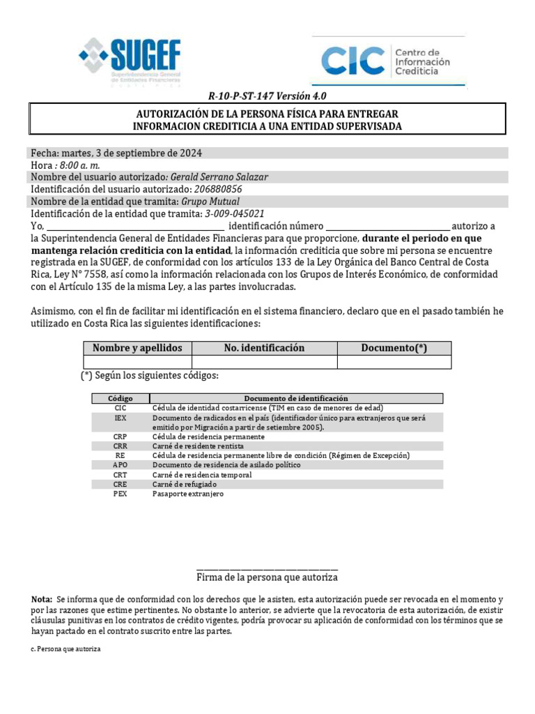 Autorización para Información Crediticia | PDF
