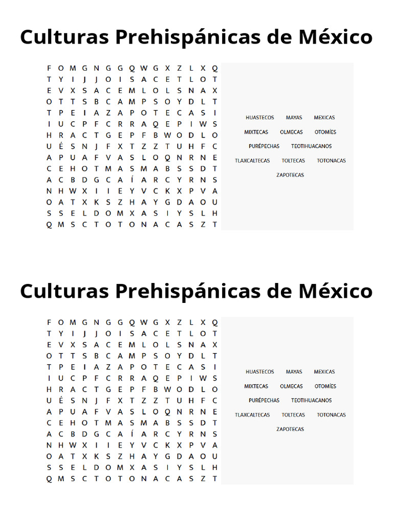 Sopa de Letras Culturas de Mexico | PDF