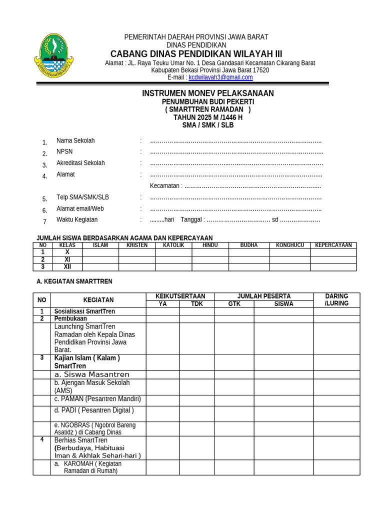Instrumen Monev SmartTren 2025 KCD 3 | PDF