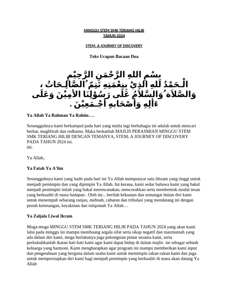 Doa Majlis Minggu STEM 2024 | PDF