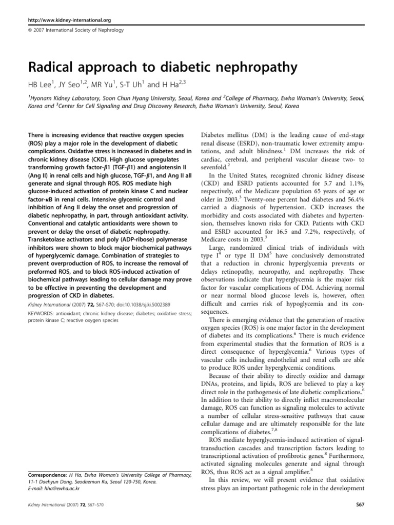 Lee 2007. Radical Approach To Diabetic Nephropathy | PDF | Chronic ...