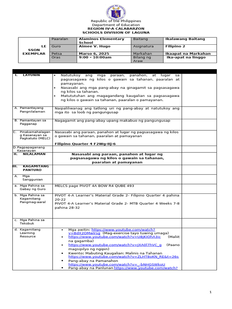 Pang Abay Filipino Cot W4 Q4 | PDF