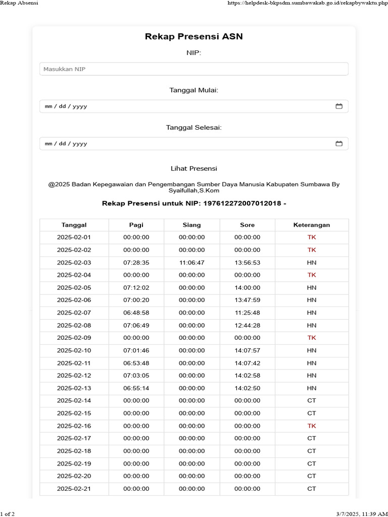 Rekap Absensi Bu Dahlia | PDF