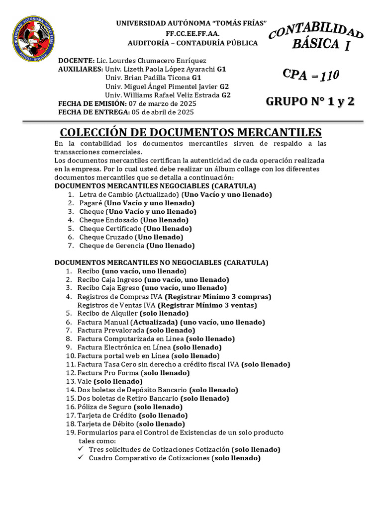 Documentos Mercantiles I-2025 | PDF | Factura