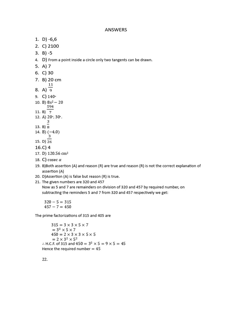 C10 Model Answer Key | PDF | Sphere | Mathematical Concepts