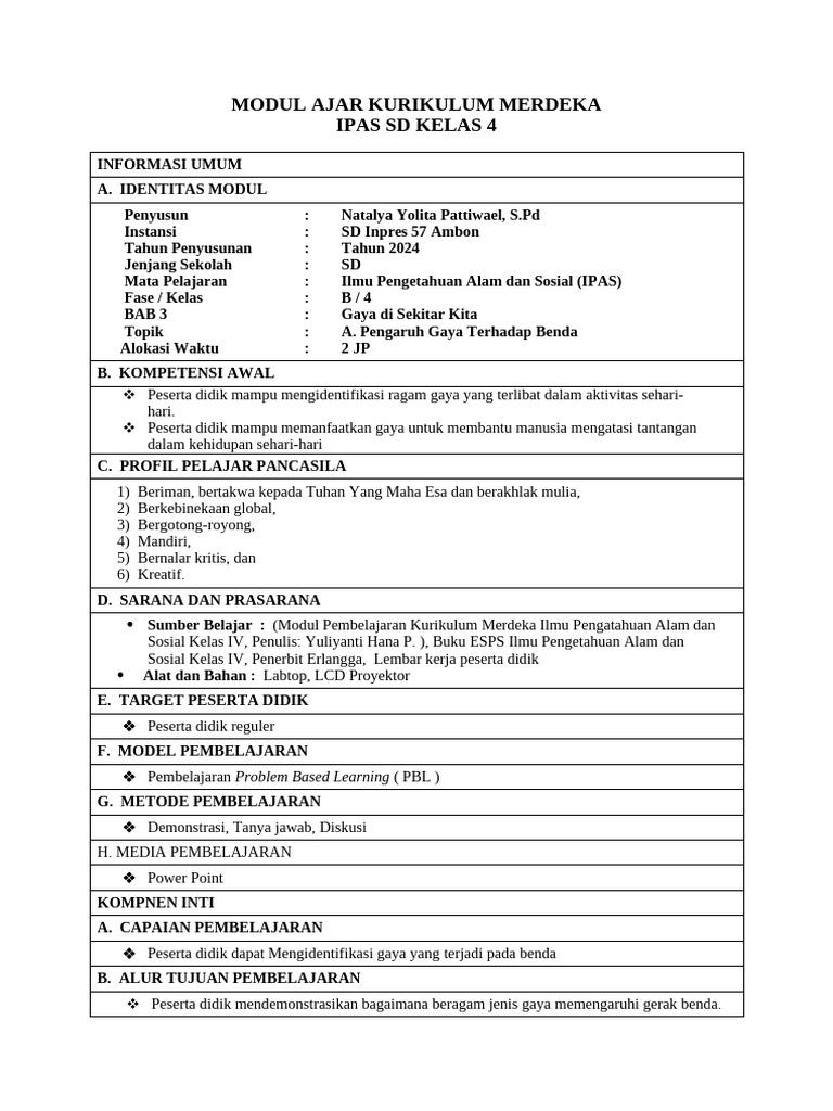 Modul Ipas Kelas 4 Gaya Dan Pengaruhnya Pdf