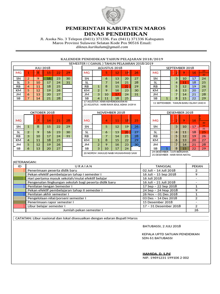 Kalender pendidikan revisi 20182019 | PDF
