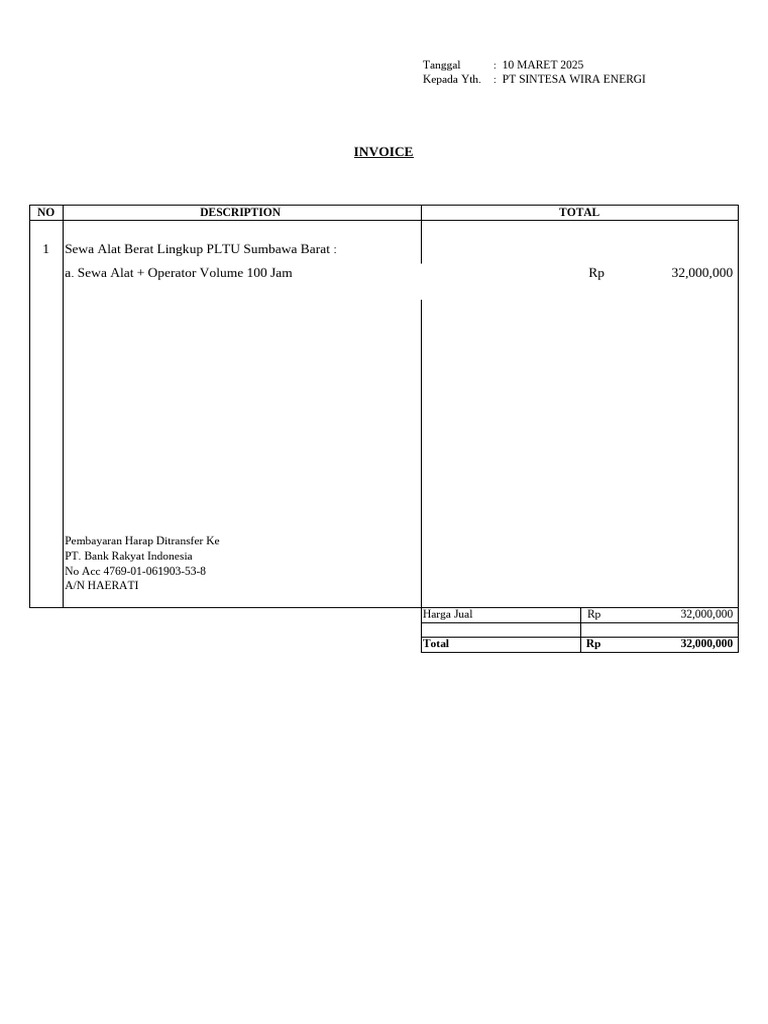 Invoice for Heavy Equipment Rental | PDF