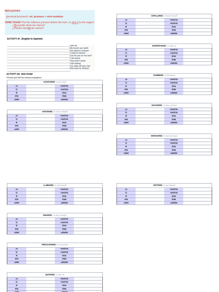 Present Tense (Reflexive Verbs) - Conjuguemos | PDF
