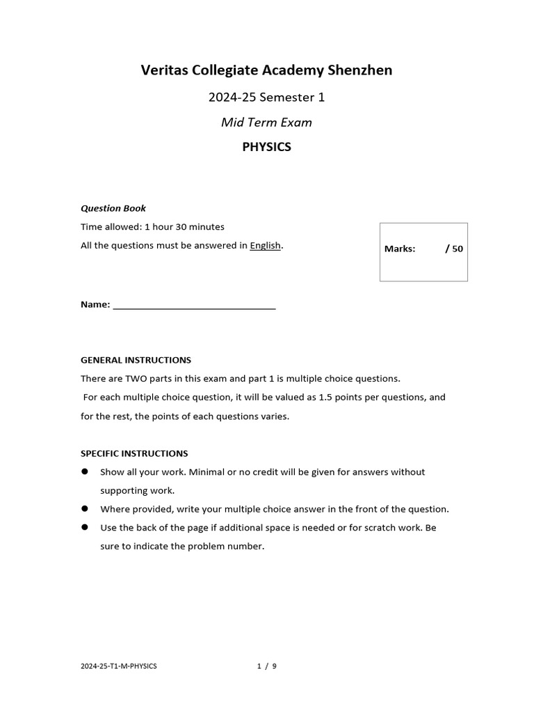 Physics Midterm | PDF