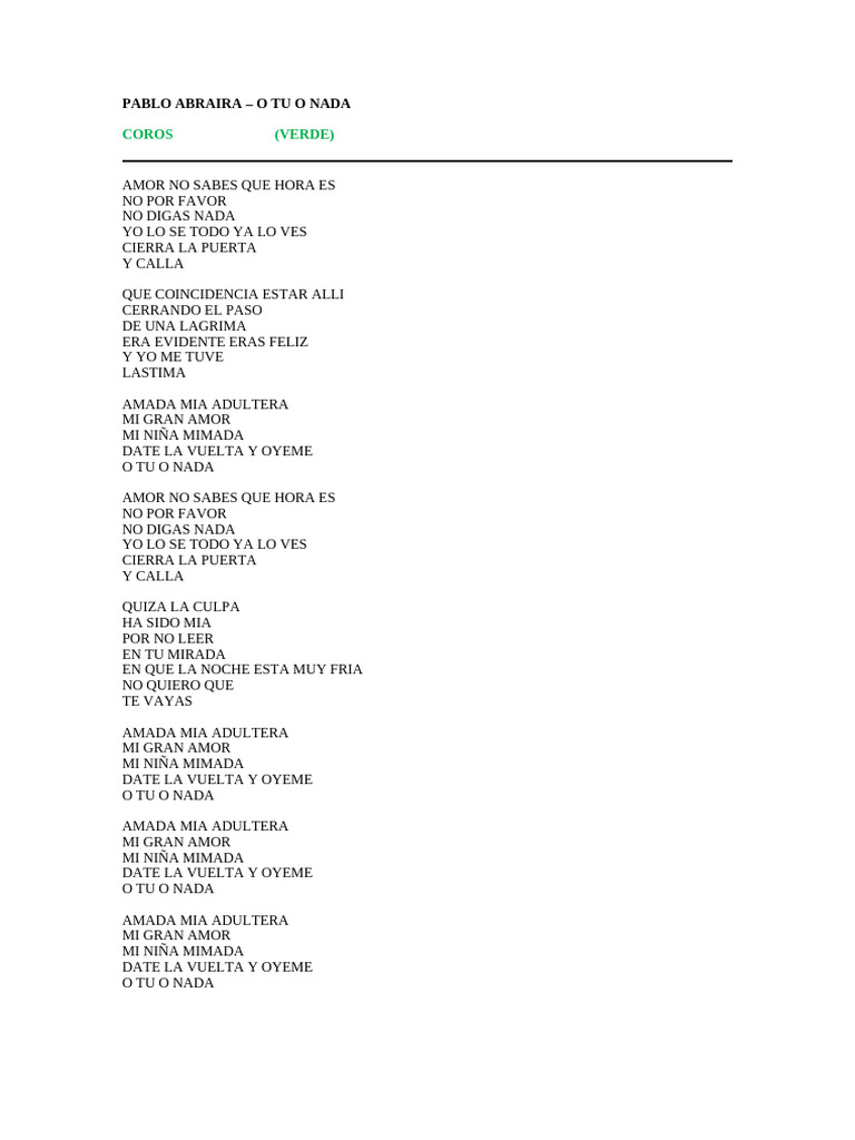 O Tu O Nada - Pablo Abraira | PDF