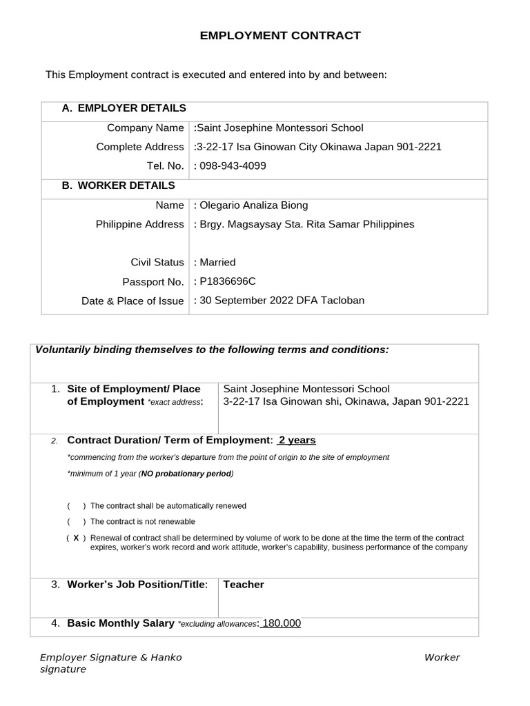 Polo Contract for Prof Skilled Workers (1) (1) Analiza | PDF ...