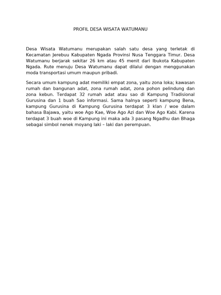 Format Profil Singkat Desa Wisata | PDF