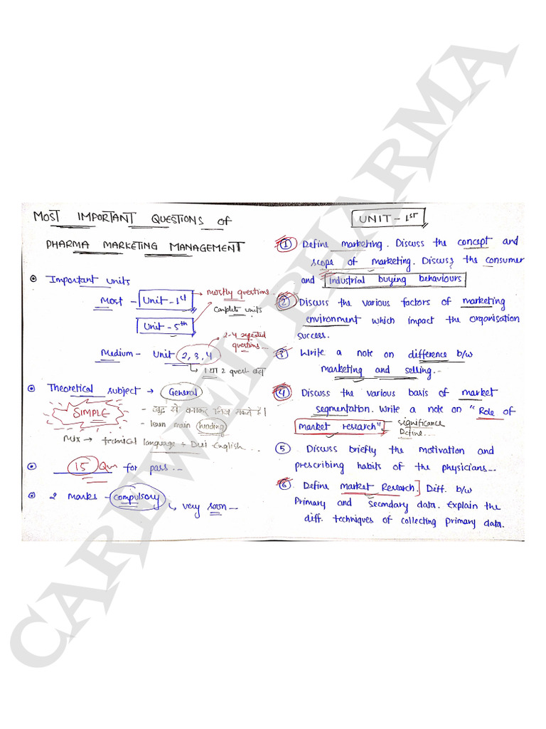 Pharma Marketing Management Most Important Questions | PDF
