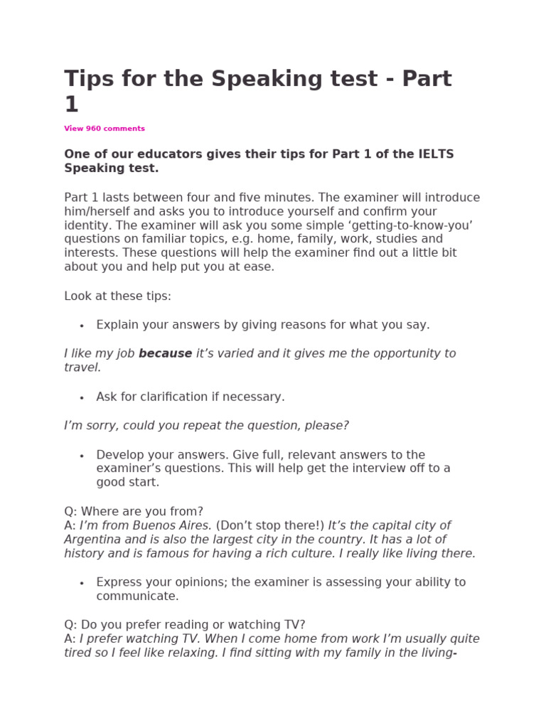 IELTS Speaking Test Tips: Part 1-3 | PDF | Advertising | International ...