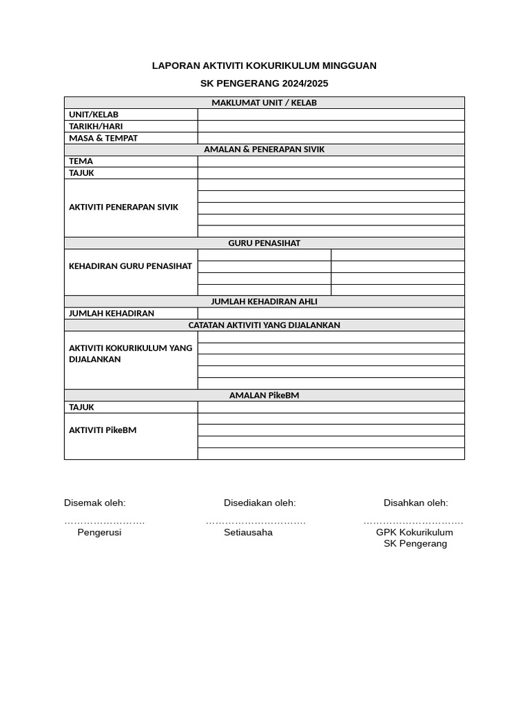 Laporan Aktiviti Kokurikulum Mingguan | PDF