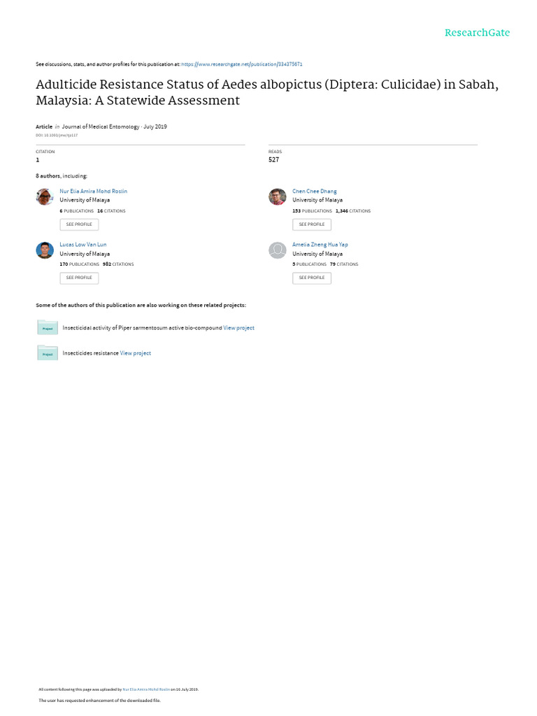 Adulticide Resistance Status of Aedes Albopictus - PRINTED | PDF | Insecticide | Ddt