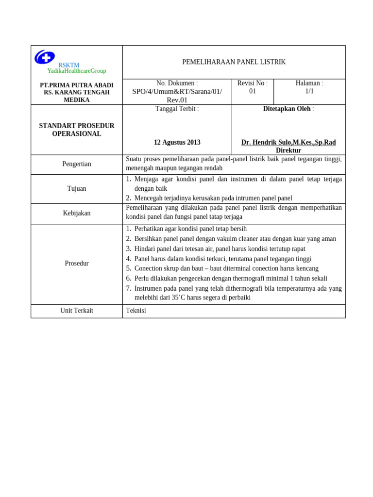 Sop Pemeriksaan Panel Listrik | PDF