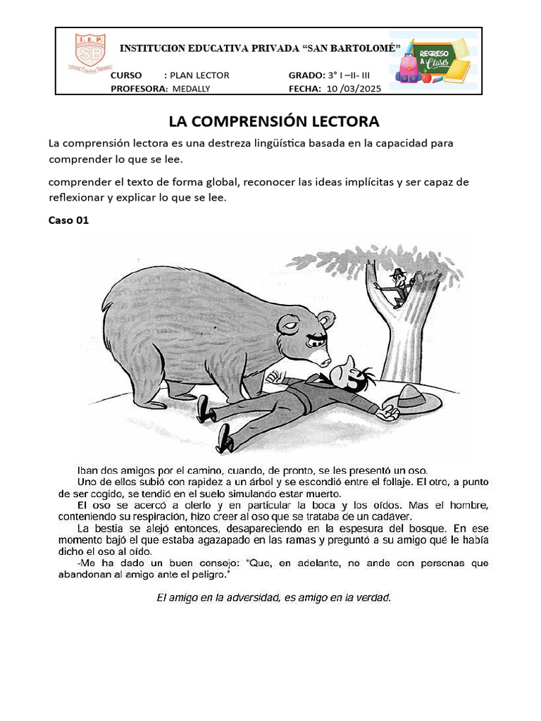 Clase - 01 - PL - 3ro - Comprensión Lectora | PDF