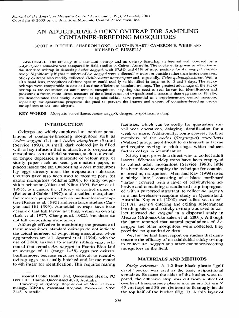 An Adulticidal Sticky Ovitrap For Sampling-Printed | PDF | Aedes ...
