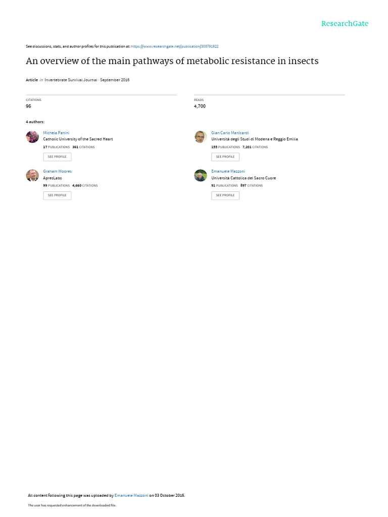 An Overview of The Main Pathways of Metabolic Resistance in Insects ...
