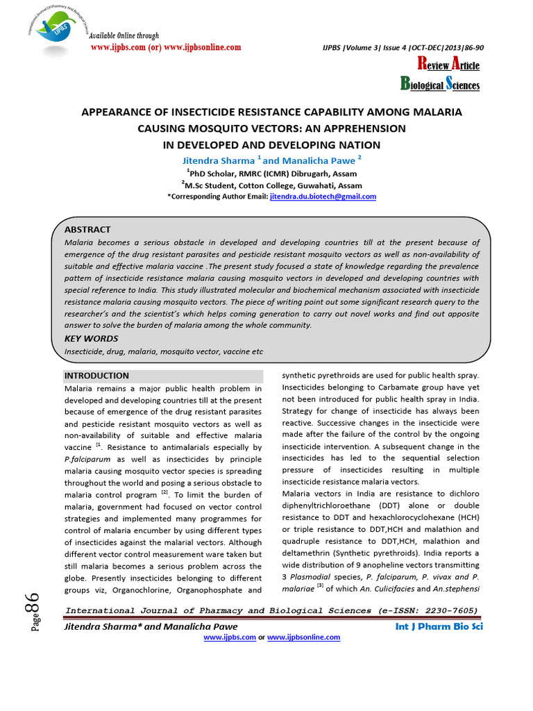 Appearance of Insecticide Resistance Capability Among Malaria | PDF ...