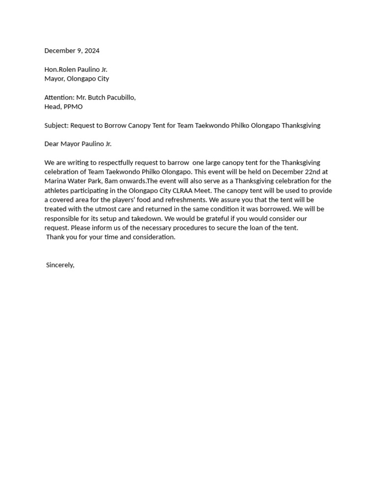 request letter for tent canopy | PDF