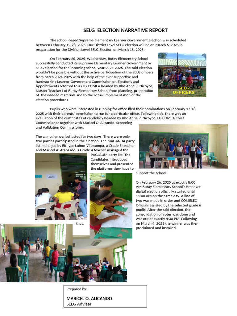 Selg Narrative Report Edited | PDF | Elections | Government