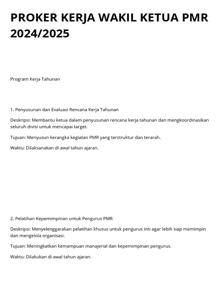 PROKER KERJA WAKIL KETUA PMR | PDF