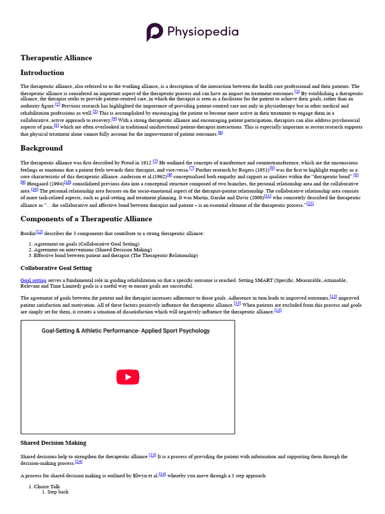 Therapeutic Alliance - Physiopedia | PDF | Physical Therapy | Goal Setting