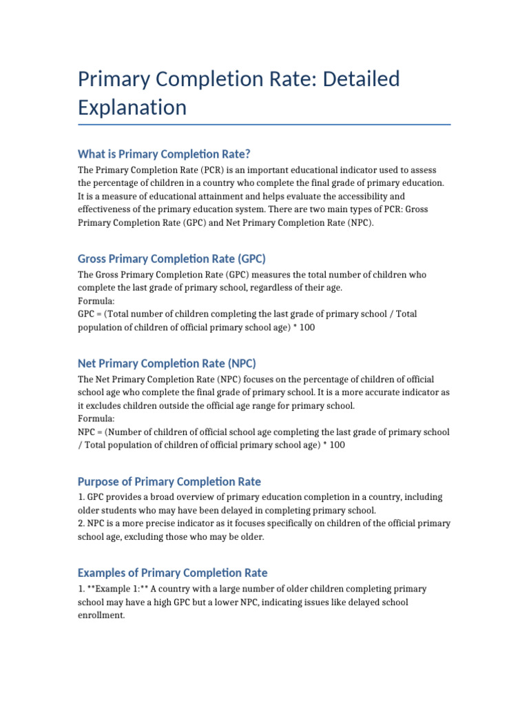 Primary Completion Rate Explanation With Formula | PDF