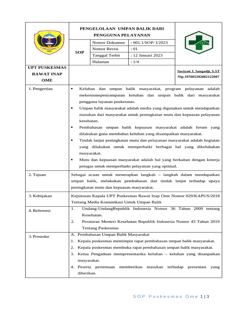 SOP PENGELOLAAN UMPAN BALIK | PDF