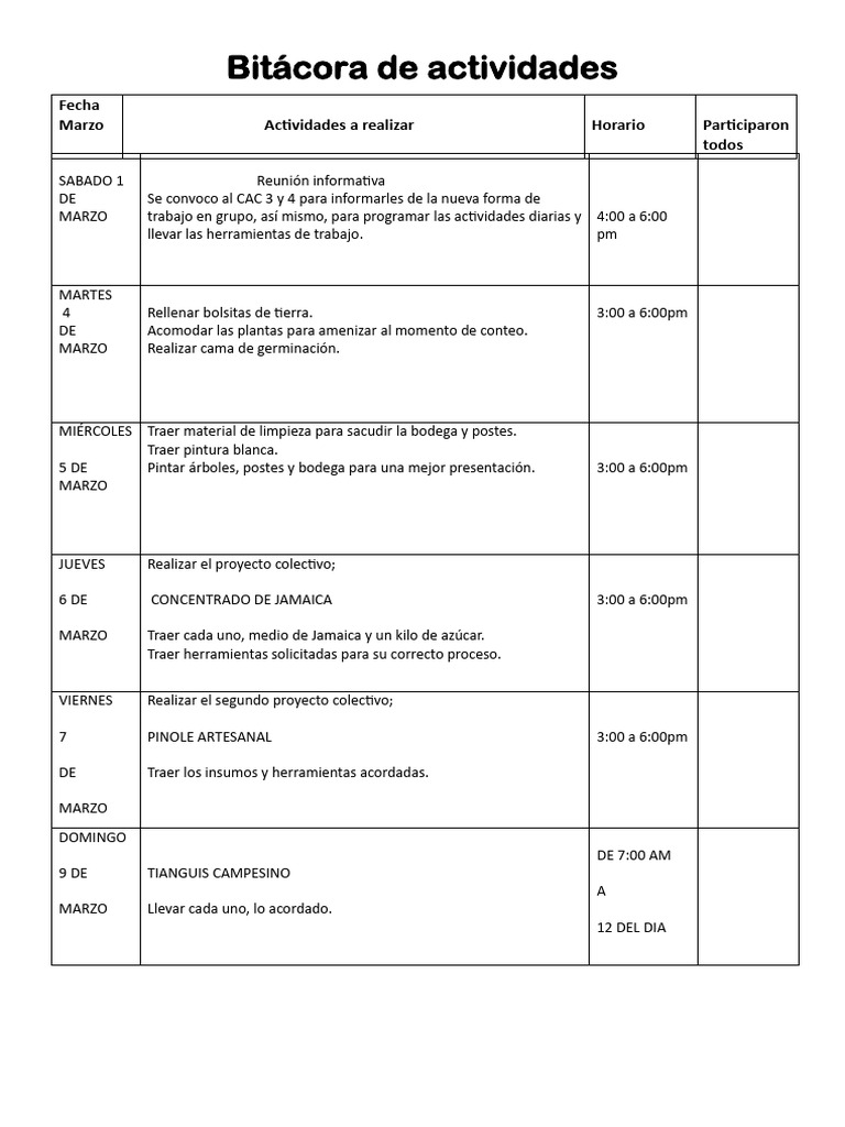 Bitacora de Actividades | PDF
