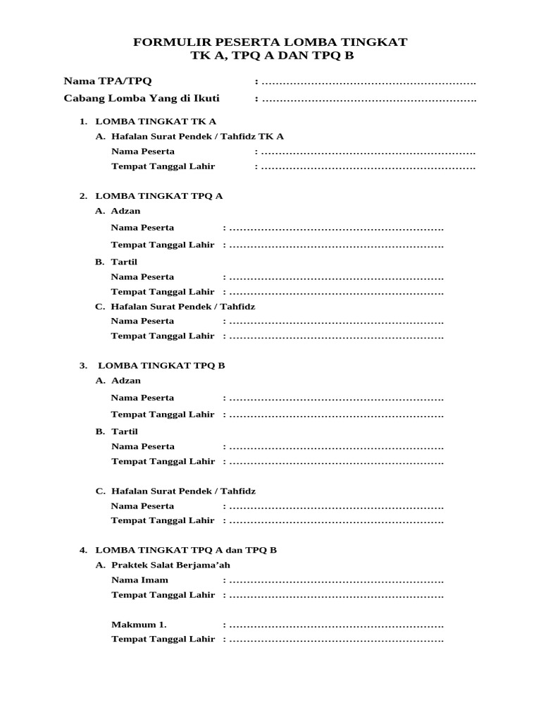 Formulir TPQ A | PDF